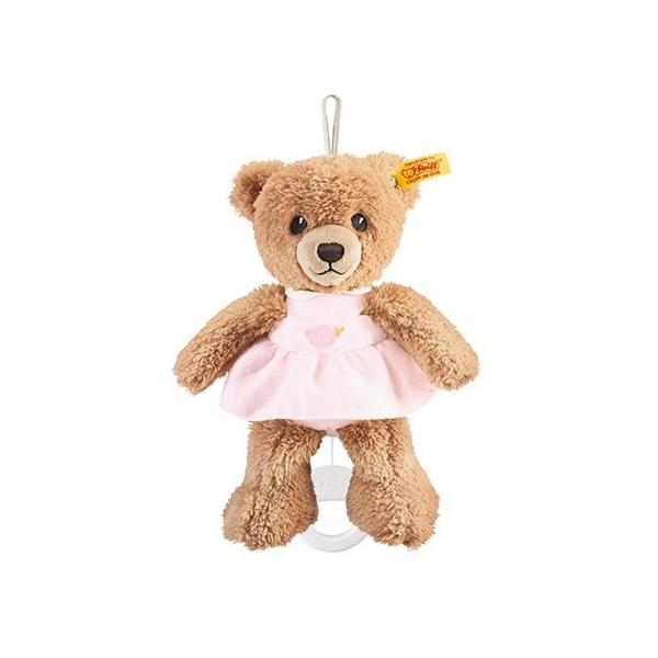 赤ちゃんの夢に寄り添うシュタイフの定番「おやすみクマちゃん」。このベアはオルゴールが入ったモデルです。足もとに見える白いハンドルを引くと、ドイツの子守歌“Schlaf, Kindlein, schlaf（眠れ、幼子よ、眠れ）”が優しく聞こえ...