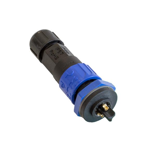 【アウトレット商品：未使用品】３pin定格電流/電圧：AC 500V / 30A耐圧：AC 1500V防水レベル：IP68ケーブルの径：7-10mmサイズ：Φ24ｘ66ｍｍ重量：16.9ｇカラー：ブルー ブラック材質：プラスチック入り数：１ペア