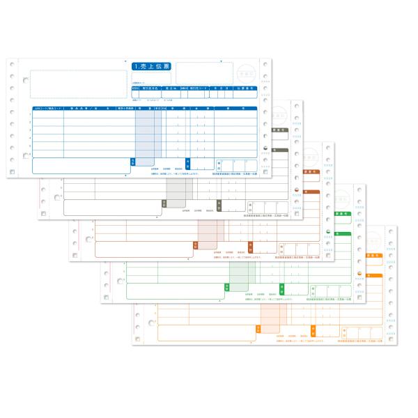 【発売日：2020年10月28日】■型番 TD-60004■サイズ 11.1"×5"(282×127mm)■複写枚数 5枚■タイトル/印刷色1P目 売上伝票 / 紺2P目 請求明細書 / 灰3P目 仕入伝票 / 茶4P目 納品書 / 緑5P...