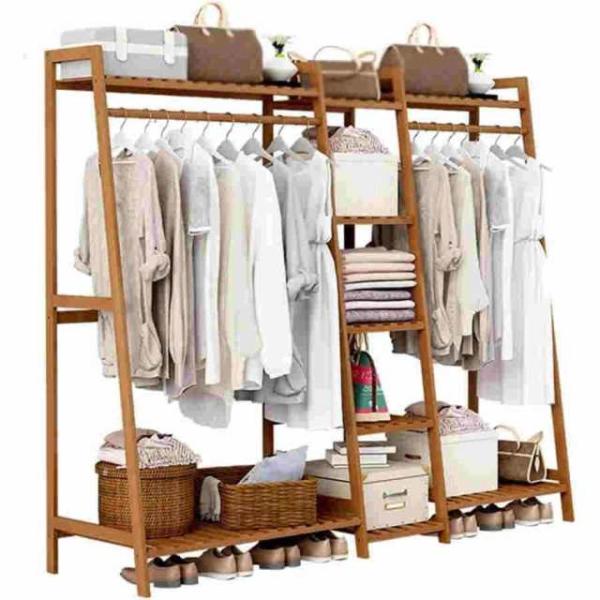 100％ 竹：頑丈な衣料品衣服ラックは、高山の竹製、耐久性、滑らかで防水です。ファイン竹のテクスチャはあなたに優雅なディスプレイを追加します屋内屋外装飾。バンボー吊り下げ衣服ラックを家の清浄機として使用することができます。安定梯子構造：ラダ...