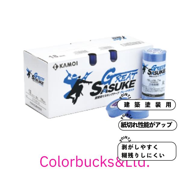 カモ井加工紙株式会社テープの引き出しがスムーズで直線性・見切り性が良く、更に紙切れ性能をアップ。背面への塗料の密着性が良くフレーキングしにくい。耐候性・耐水性に優れた粘着剤で、剥がしがスムーズかつ糊残りが少ないテープです。■粘着力中（ペイン...