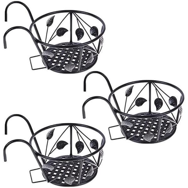 サイズ：掲載写真をご参照ください。バルコニーやフェンスなど屋外はもちろん、手すりなど屋内でもご利用いただけます。頑丈なアイアン製でリーフのモチーフがおしゃれなアクセント。ブラックなのでどんな場所にも合い、なじみます。フックをかけるだけなので...