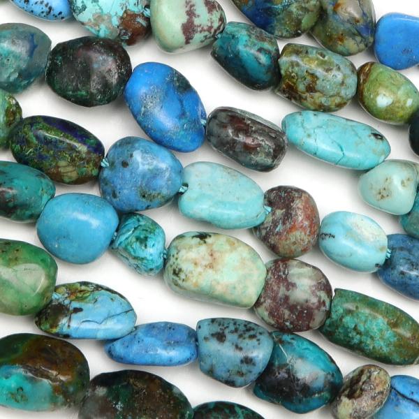 特記すべき項目※粒により記載ほどのサイズ差、穴周りのカケ、色味の誤差、ヘコミ、外キズ、黒い目立つ内包物がみられる粒、記載サイズ外のものが混じる場合がございます。材質クリソコラ（Chrysocolla/珪孔雀石）サイズ約4.0-13.0×3....