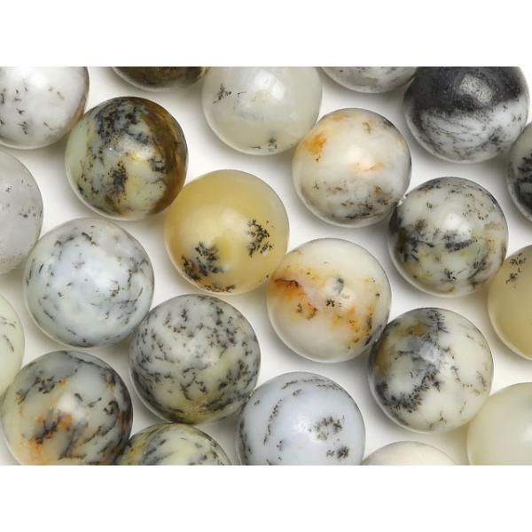 特記すべき項目※天然のため、粒により内包物の量や色合いが異なります。材質デンドライト・オパール（Dendritic/模樹石・opal/蛋白石）サイズ約9.4-10.8mm（±0.3mm）穴径約1mm数・量1連約37cmになります関連ワードデ...