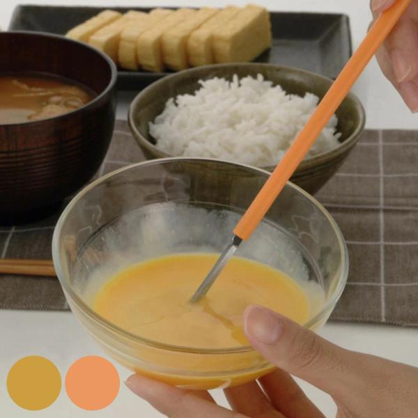 サイズ/約横0.6×縦22.8cm重量/約6g内容量/1本材質/金属部：ステンレス鋼樹脂部：ポリプロピレン（耐熱温度：90度）キャップ：EVA樹脂（耐熱温度：60度）種類/イエロー、オレンジ生産国/日本製●生たまごがなめらかに混ぜられるたま...