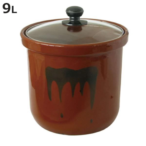 サイズ/約幅28×奥行28×高さ29cm容量/約9L内容量/1個（透明ガラスフタ付き）材質/陶器、ソーダガラス生産国/中国製食器洗い乾燥機/使用不可●たっぷり漬けられる9Lの大容量が魅力のガラス蓋付漬物容器です。●ガラス蓋のおかげで、蓋を開...