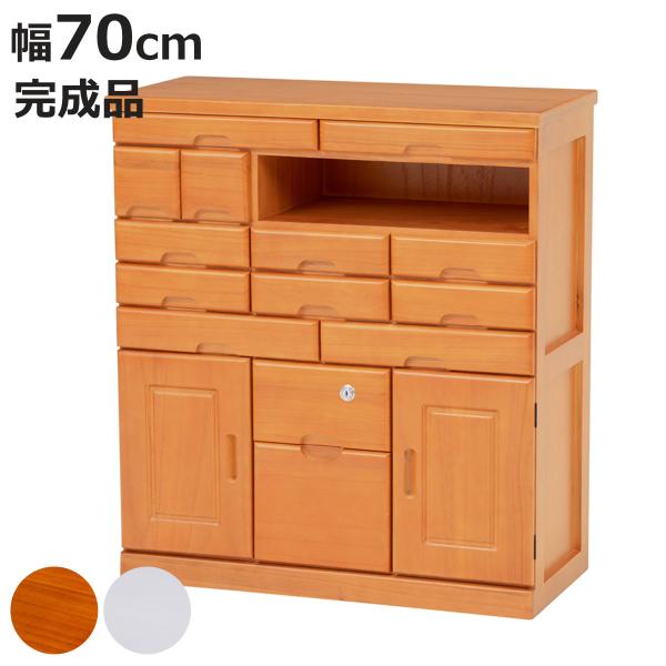 サイズ/約幅70×奥行32×高さ78cm内容量/1台付属品：鍵材質/桐材種類/ナチュラル、ホワイト組立状態/完成品●引出したっぷりの電話台です。●鍵付きなので安心です。●配線用の穴付なのでモデムやルーターもすっきり収納できます。木製 家具 ...