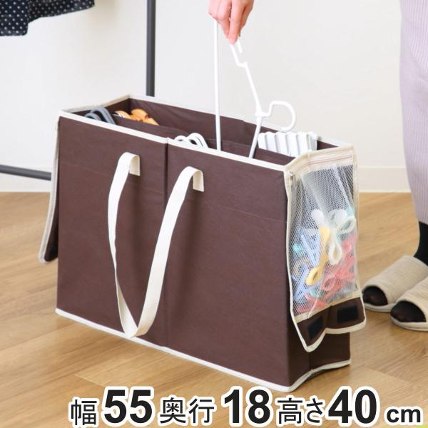 サイズ/約幅55×奥行18×高さ40cm内容量/1個材質/本体：ポリプロピレン不織布持ち手部分：ポリプロピレン中材：厚紙生産国/中国製●ハンガー、ピンチハンガー、洗濯ばさみ、洗濯ネットなどを1か所に収納できるボックスです。●スリムでありなが...