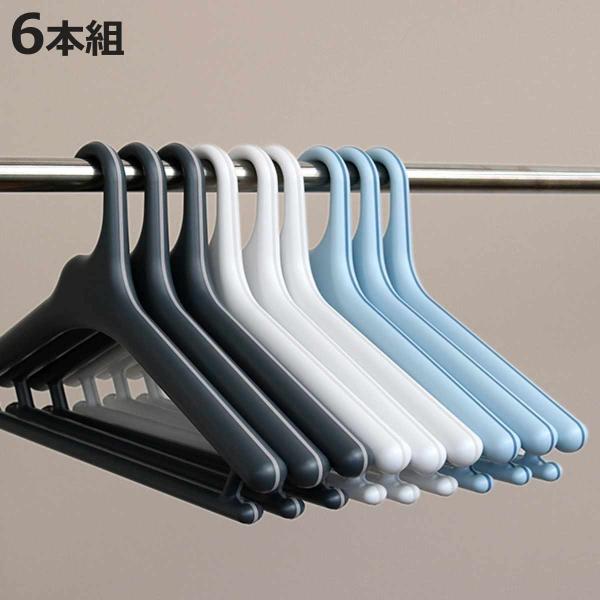 サイズ/約幅42×高さ24cm厚さ：約3cm重量/約195g内容量/6本組材質/本体：スチロール樹脂中板：熱可塑性エラストマー種類/ホワイト、ライトブルー、ライトグレー生産国/日本製●衣類が滑らず、ずれ落ちにくいハンガーです。●同色6本組で...