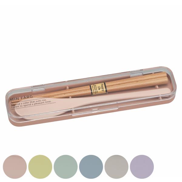 サイズ/約幅19.5×奥行4.5×高さ2cmお箸・スプーン：約18cm内容量/1個（お箸・スプーン・ケース）材質/本体：ABS樹脂蓋：AS樹脂お箸：天然木スプーン：耐熱ABS樹脂種類/ピンク、イエロー、グリーン、ネイビー、グレー、パープル生...