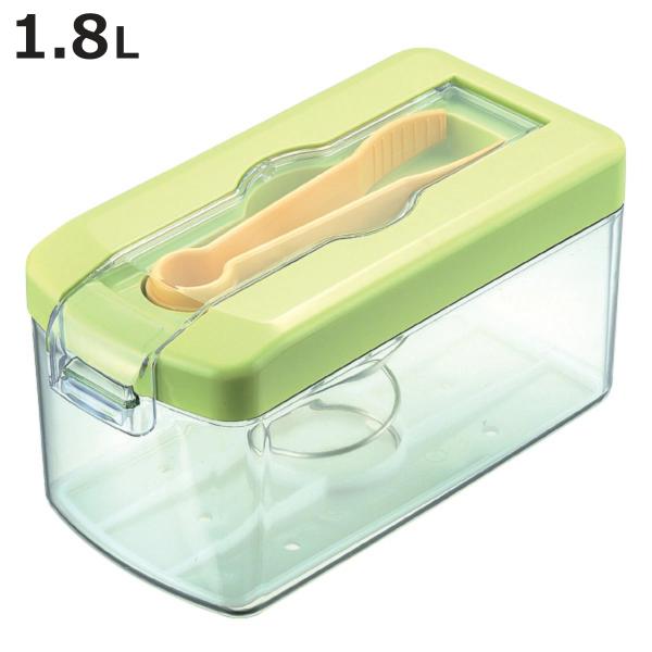 サイズ/約幅10.9×奥行22.8×高さ11.5cm重量/約480g容量/満水容量：1.8L内容量/1個材質/本体容器：AS樹脂押板：ポリエチレン蓋・トング：ABS樹脂バネ：18-8ステンレス生産国/日本製パーツ別耐熱温度/本体容器・蓋・ロ...