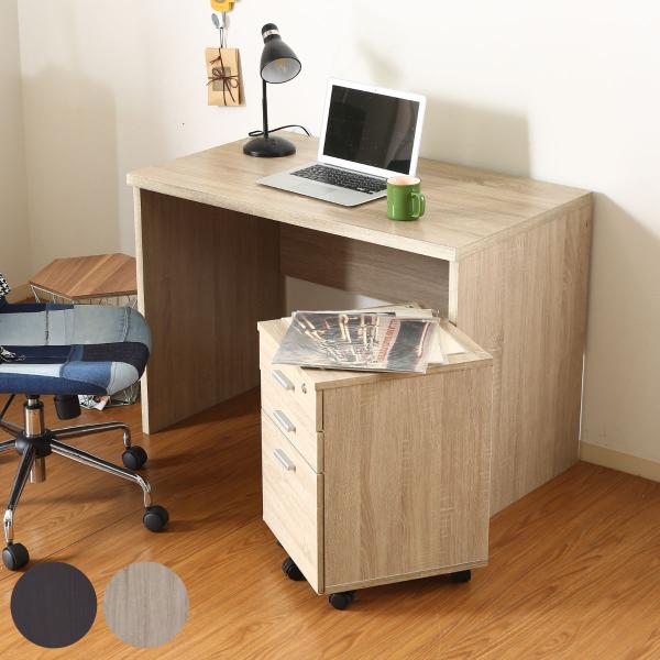 サイズ/約幅101×奥行59×高さ72.5cmチェストサイズ：約幅38.5ｘ奥行40ｘ高さ55cm重量/約29kg内容量/デスク1台、チェスト1台材質/プリント紙化粧繊維板種類/ブラウン、ホワイトオーク生産国/インドネシア製耐荷重/20kg...