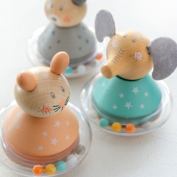 サイズ/約高さ9cm直径：約8cmパッケージサイズ：約幅8.5×奥行8.5×高さ11cm重量：95〜110g内容量/1個材質/プラスティック、木種類/クマ、ゾウ、ウサギ対象年齢/0ヶ月以上●お部屋に出しておいても可愛く見えちゃう、優しい色合...