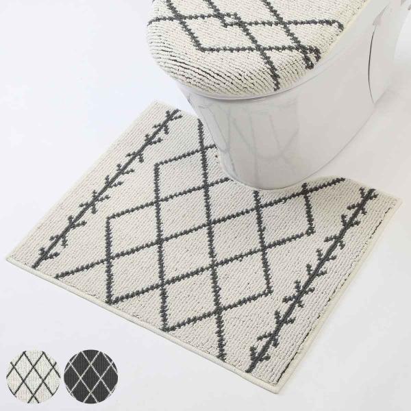 サイズ/約幅65×奥行58×高さ1cm内容量/1枚材質/ポリプロピレン100％種類/アイボリー、グレー生産国/中国製滑り止め/加工あり●シンプルなベニワレンの58×65cmのトイレマットです。●モロッコのラグをイメージしたオシャレなデザイン...