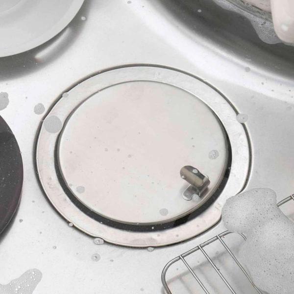 サイズ/約高さ4cm直径：約14.7cm適応シンク排水口内径：14.4cm重量/約131g内容量/1個材質/本体：18-8ステンレスパッキン：ニトリルゴム生産国/日本製●排水口に蓋をしてシンクの水を一時的に止められる、水止めキャップです。●...