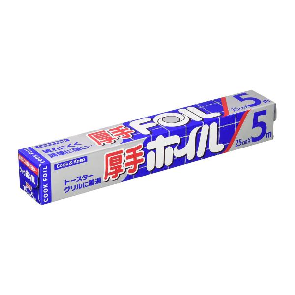 サイズ/約25cm長さ:5m内容量/1本材質/アルミニウム箔オーブン/使用可能●トースター・グリルでの調理に最適な厚手タイプのアルミホイルです。●カットしやすいＢＯＸ型です。●紙刃タイプなので分別不要です。●アウトドアや防災グッズにひとつ入...