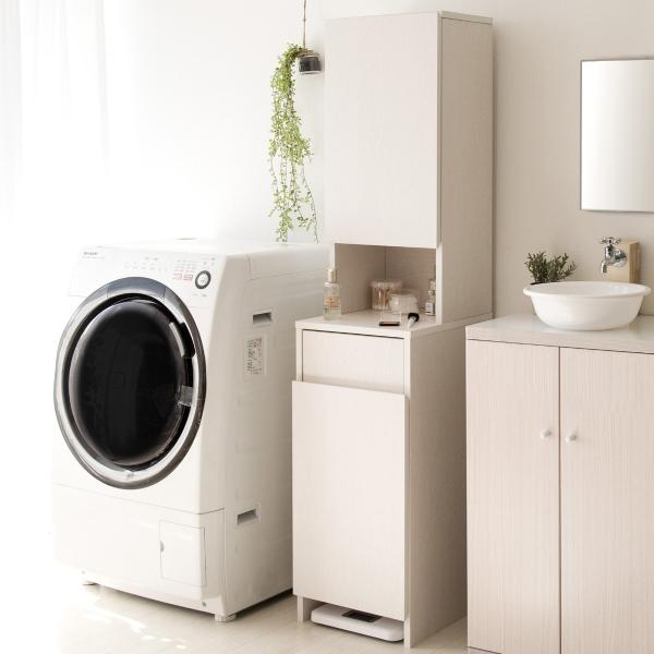 サイズ/約幅35×奥行41.8×高さ160cm重量/約21.3kg内容量/1台材質/本体：合成樹脂化粧合板、プリント紙化粧繊維板カゴ：スチール（エポキシ樹脂粉体塗装）耐荷重/可動棚：各3kg、天板：5kg組立状態/お客様組立品●ランドリー周...