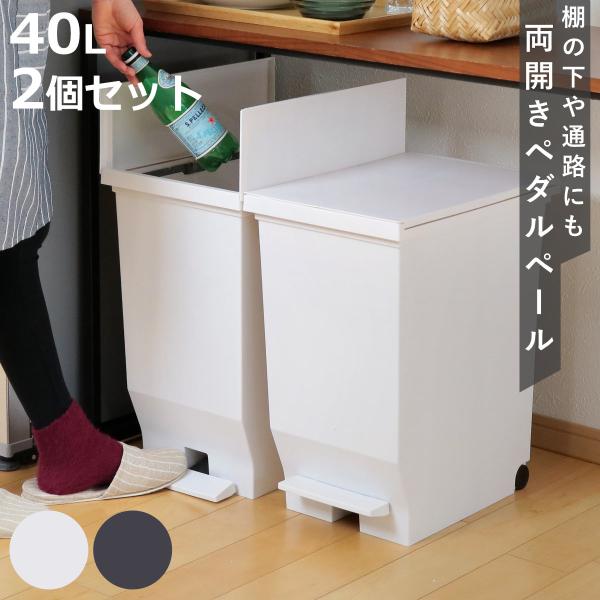 サイズ/約幅27.6×奥行43.5×高さ48.6cmふたを開けた時の高さ：約61.4cm重量/約2kg容量/約40L内容量/同色2個セット材質/本体、ふた、袋止め、ペダル、ロッド、キャスター：ポリプロピレン種類/ホワイト、ブラック生産国/日...