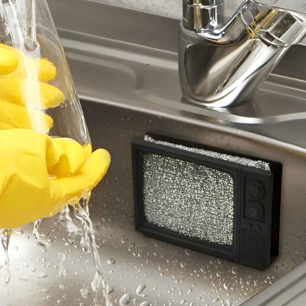 サイズ/約幅13×奥行4×高さ9.5cm内容量/スポンジホルダー：1個スポンジ：2個吸盤：2個材質/本体：ポリプロピレン吸盤：サーモプラスチックカバースポンジ：PET・ポリウレタン生産国/中国製●レトロな形をしたテレビのスポンジホルダー●ス...