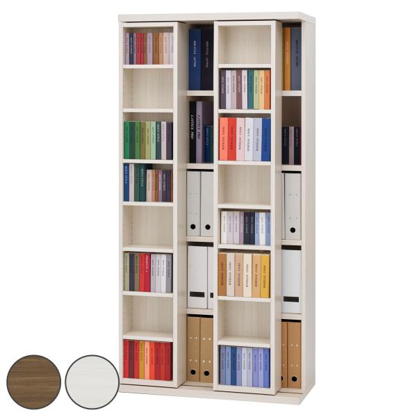 サイズ/約幅88×奥行41.8×高さ180cm内容量/1台付属品：可動棚板 大1枚、中1枚、小12枚固定金具材質/プリント化粧板種類/ブラウン、ホワイトウッド生産国/日本製棚板1枚あたり耐荷重/前部10kg/後部15kg組立状態/完成品●書...