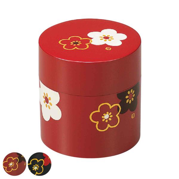 サイズ/約高さ9cm直径：約8.7cm容量/約350ml内容量/1個材質/蓋・本体：ABS樹脂中蓋：ポリプロピレンパッキン：シリコーンゴム種類/朱、黒生産国/日本製●梅の華文様が愛らしい茶筒です。●密閉度が高いパッキン付の中蓋なので、食材の...