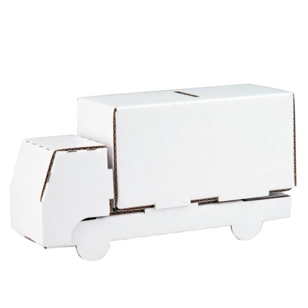 サイズ/完成サイズ：約長さ14.5×幅4.8×高7.6cmパッケージ：約長さ30.5×幅22.3×厚0.4cm内容量/1個材質/E/F 白×白●hacomo kids 乗物シリーズのトラックです。●貯金箱としても使えます。●ノリやハサミを使...