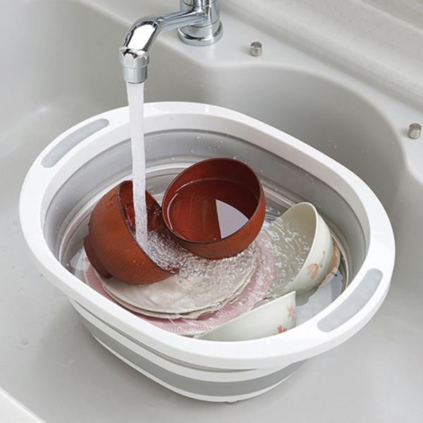 サイズ/約幅40×奥行31.7×高さ15.2cm折りたたみ時の高さ：約3.5cm重量/約525g容量/満水容量：約8L内容量/1個材質/本体：ポリプロピレン蛇腹部・すべり止め・排水弁：熱可塑性エラストマー生産国/中国製パーツ別耐熱温度/本体...