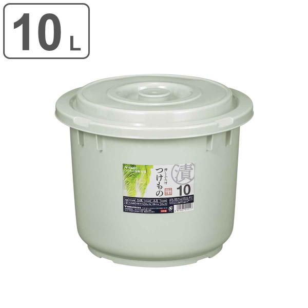 サイズ/約高さ24cm直径：約30cm容量/約10L内容量/1個付属品：押し蓋材質/本体・蓋：ポリエチレン押し蓋：ポリプロピレン生産国/日本製●お手軽に本格的な漬物作りができるプラスチック製の漬物容器10型（押し蓋付き）です。●プラスチック...