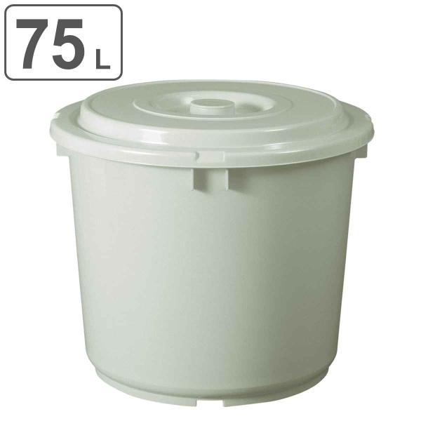 サイズ/約高さ47.5cm直径：約56.5cm容量/約75L内容量/1個付属品：押し蓋材質/本体・蓋：ポリエチレン押し蓋：ポリプロピレン生産国/日本製●お手軽に本格的な漬物作りができるプラスチック製の漬物容器75型（押し蓋付き）です。●プラ...