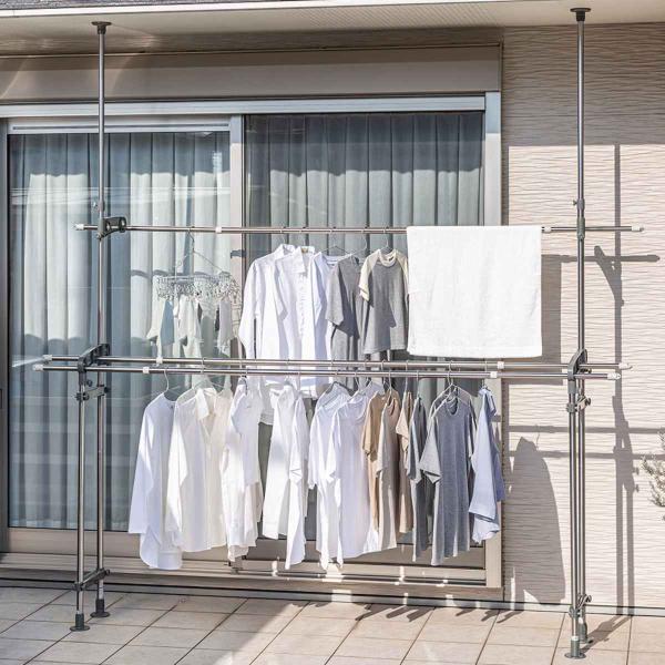 サイズ/使用時：幅9×奥行59×高さ205〜300cm重量/約5.1kg内容量/1台材質/パイプ：ステンレスパイプ　直径2.94、直径2.54cm部品 成型部品：ABS樹脂・PP樹脂・EVA樹脂金属部品 バネ・ネジ類：スチール（メッキ）耐荷...