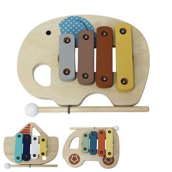 サイズ/幅約19×高さ15〜16×奥行3ｃｍ160〜185g内容量/1個材質/木種類/カー、エレファント、ヨット生産国/中国製対象年齢/1.5歳以上●Adnil LAND（アドニルランド）のキッズシリーズの木琴のおもちゃです。●バチで鍵盤を...