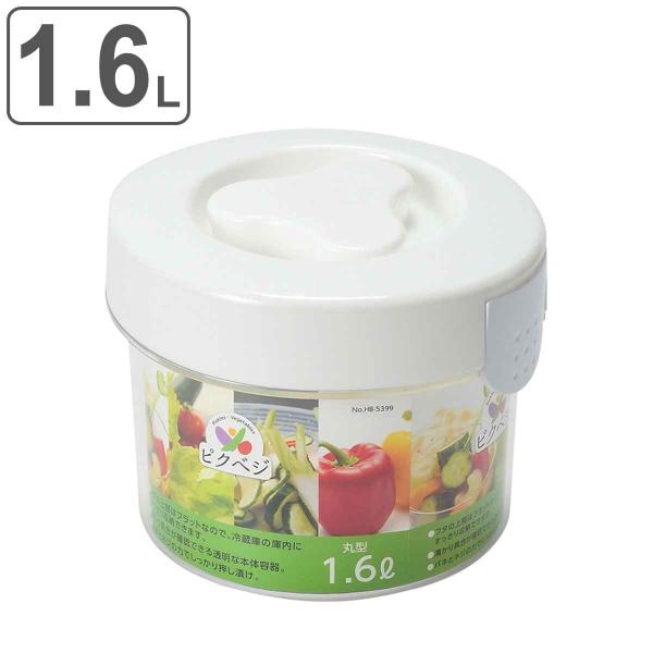 サイズ/約幅17×奥行15.5×高さ14cm重量/約385g容量/約1.6L内容量/1個材質/容器・蓋：ポリスチレンつまみ・軸・押し板：ポリプロピレンフック：AS樹脂バネ：ステンレス鋼生産国/日本製パーツ別耐熱温度/容器・蓋：70度、つまみ...