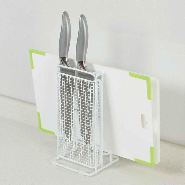 サイズ/約幅12×奥行11.5×高さ22.5cm重量/約345g内容量/1個材質/鉄（エポキシ樹脂塗装）すべり止め：シリコーンゴム原産国/中国●キッチンでよく使うまな板と包丁をすっきり収納できるスタンドです。●厚さ約1.5cm以下のまな板2...