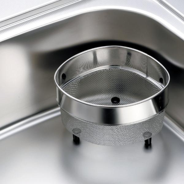 サイズ/約幅18×奥行14×高さ11cm重量/約130g内容量/1個材質/枠・網：ステンレス鋼脚：ABS樹脂生産国/中国製●抗菌性に優れたステンレス製の三角コーナーです。●小さめサイズなので圧迫感がなく、一人暮らしなどのコンパクトなシンクで...