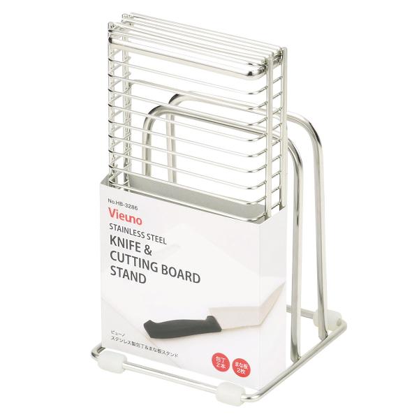 サイズ/約幅12.5×奥行13×高さ22cm重量/約393g内容量/1個材質/本体：ステンレス鋼すべり止め：シリコーンゴム生産国/中国製●包丁とまな板を一緒に収納できるスタンドです。●厚さが異なるまな板が2枚、包丁が2本立てられます。●包丁...