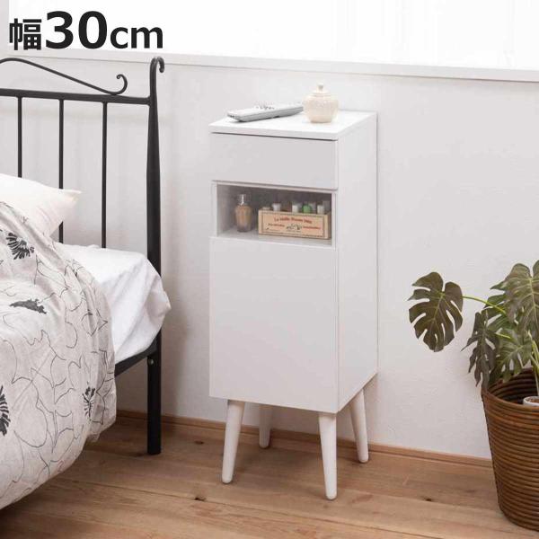 サイズ/約幅30×奥行30×高さ80.5cm重量/約10kg内容量/1台付属品：可動棚板1枚材質/本体：強化プリント紙化粧繊維板脚部：天然木ラバーウッド（水性塗装）強化ガラス生産国/中国製引き出し/1杯天板耐荷重/10kg棚板1枚あたり耐荷...