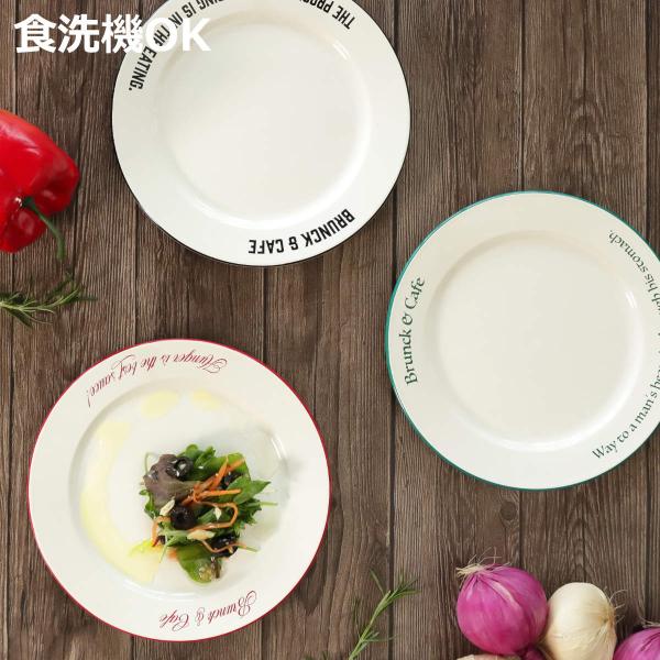 サイズ/約高さ1.7cm直径：約18.3cm内容量/1枚材質/PET種類/ブラック、グリーン、レッド生産国/日本製食器洗い乾燥機/使用可能電子レンジ/使用可能●英字のプリントがかわいいカフェ風プレートです。●取り分け皿やデザート皿にちょうど...