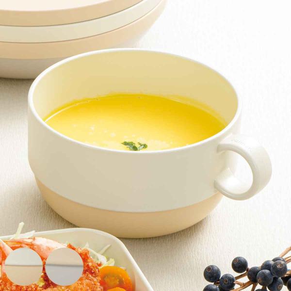 サイズ/約幅13×奥行10.6×高さ6cm容量/約410ml内容量/1個材質/PBT樹脂とABS樹脂の合成品種類/ホワイト×ベージュ、ピンク×グレー生産国/日本製食器洗い乾燥機/使用可能電子レンジ/使用可能●内側に抗菌加工をほどこしたスープ...