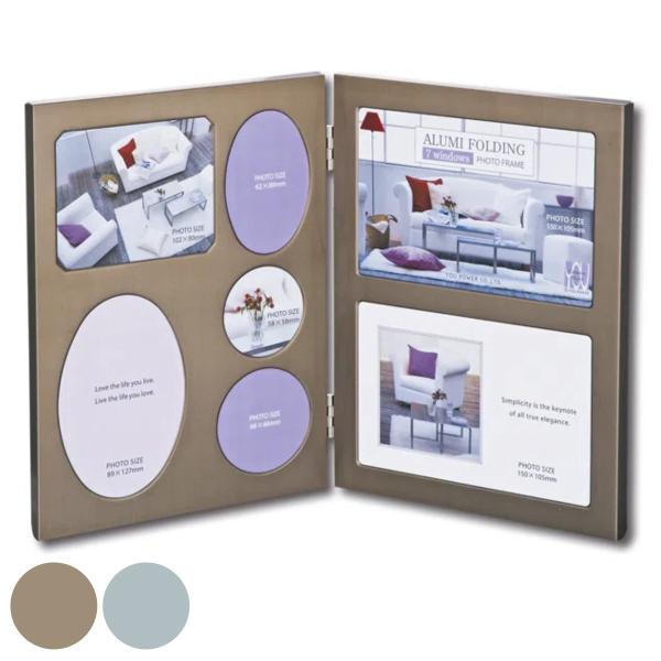 サイズ/約横35×縦23cmフレーム厚さ：約1cm【対応サイズ】58×58（mm）1枚、66×66（mm）1枚、62×89（mm）1枚、80×102（mm）1枚、L判サイズ×1枚、ハガキサイズ×2枚重量/約700g内容量/1個材質/アルミ・...