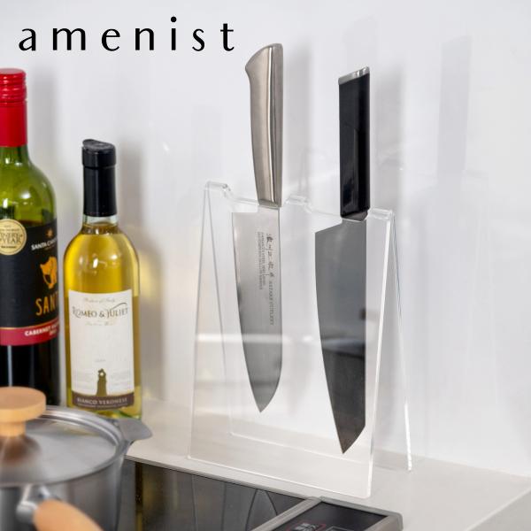 サイズ/約幅17×奥行7×高さ23cm重量/約433g内容量/1個付属品：透明ゴム樹脂材質/アクリル生産国/日本製組立状態/完成品●アクリルの無機質さと、透明感がキッチンを上質な空間に演出するナイフスタンドです。●アクリルのクリアな見た目は...
