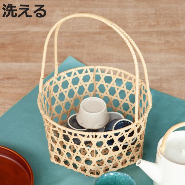 サイズ/約高さ13.5cm直径：約23cm取っ手含む高さ：約32.5cm重量/約375g内容量/1個材質/ポリエチレン、アイアン組立状態/完成品●天然素材で作られたような竹かご風二本手バスケットです。●小物が多い水回りの収納に最適です。●吊...