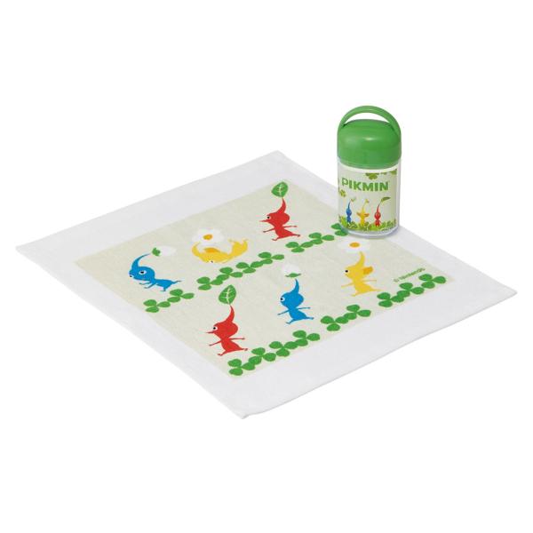 サイズ/おしぼり：約横28×縦32cmケース：約横5.8×奥行4.4×高さ12.5cm重量/約65g内容量/1個（ケース、おしぼり、名前シール）材質/ケース：AS樹脂おしぼり：綿100％生産国/中国製耐熱温度/100度●ピクミンの抗菌加工が...