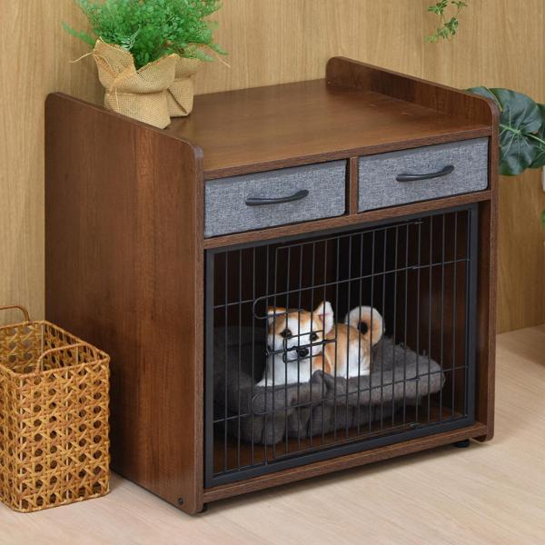 サイズ/約幅62×奥行49.5×高さ63cm重量/約21.2kg内容量/1個材質/本体：中質繊維板にメラミン貼り前扉：線材（粉体塗装）引出し：不織布引き出し1段あたり耐荷重/約3kg天板耐荷重/約25kg組立状態/お客様組立品●愛犬が落ち着...