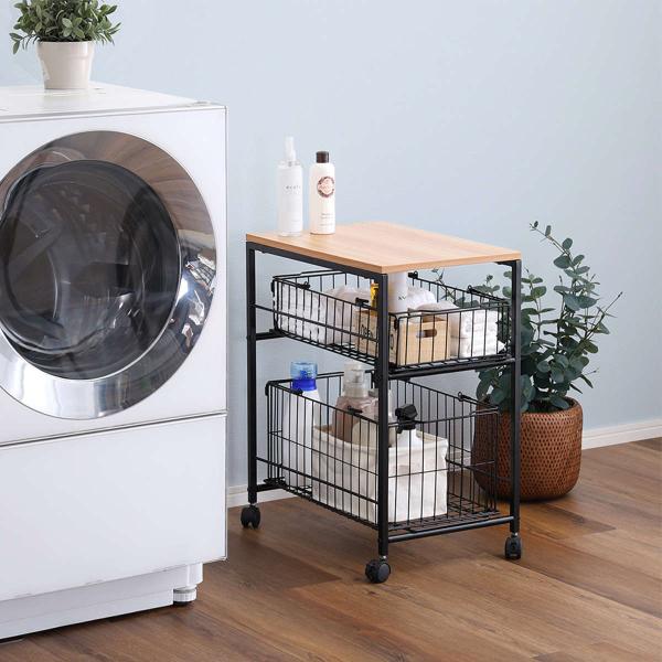 サイズ/約幅37×奥行56.5×高さ65cm重量/約7.4kg内容量/1台材質/本体・バスケット：スチール・粉体塗装天板：プリント化粧繊維板バスケット持ち手の保護キャップ：ポリ塩化ビニルキャスター：樹脂キャスター/付き耐荷重/全体：約20k...