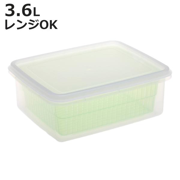 サイズ/約幅21.3×奥行26.3×高さ9.8cm容量/約3.6L内容量/1個材質/本体・ザル：ポリプロピレンフタ：ポリエチレン生産国/日本製パーツ別耐熱温度/120パーツ別耐冷温度/-20電子レンジ/ふたを外して使用可能●食材の水切りがで...