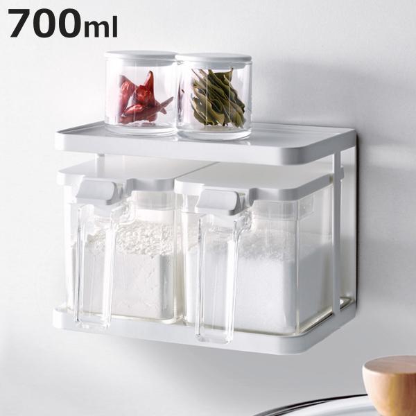 サイズ/約幅18.9×奥行16.1×高さ13.7cm容量/約700ml内容量/ポット2個付属品：ラック材質/【ラック】フレーム：鉄（樹脂コーティング）・ラバーマグネットトレー：ポリスチレンスベリ止め（底部）：EVA樹脂スベリ止め（背面）：ポ...