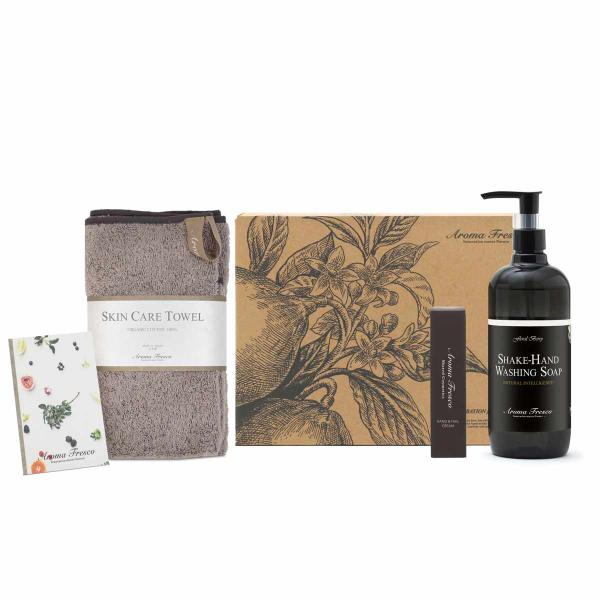 サイズ/シェイクハンドウォッシングソープ：約高さ22cm、直径：約8cmハンド＆ネイルクリーム：約幅2.6×奥行1.8×高さ13.3cmオーガニックコットンタオル：約横80×縦34cmギフトボックス：約幅26.5×奥行15×高さ8.5cm容...