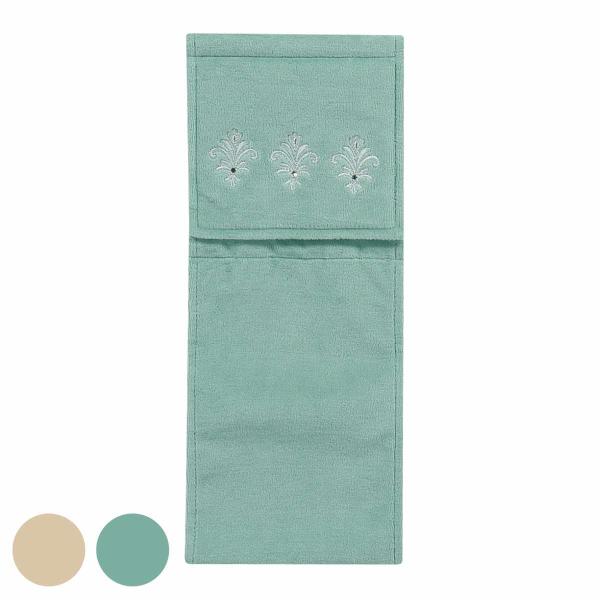 サイズ/内容量/1個材質/表生地：パイル／綿地糸／ポリエステル（ラインストーン付）種類/ベージュ、グリーン生産国/中国製洗濯/洗濯機使用可能乾燥機/使用不可●紋章のようなエレガントな刺繍を施したペーパーホルダーカバーです。●落ち着いたデザイ...