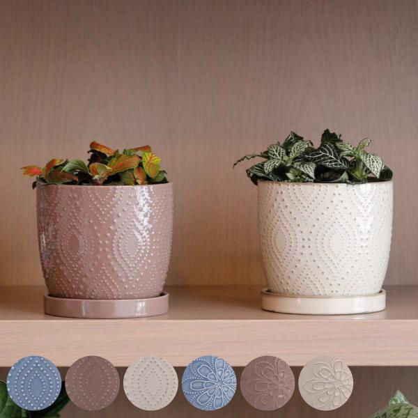 サイズ/約高さ11cm直径：約12cm内径：約11cm内容量/1個材質/セラミック種類/花模様×ブルー、花模様×ピンク、花模様×ホワイト、ダイヤ模様×ブルー、ダイヤ模様×ピンク、ダイヤ模様×ホワイト●パターン柄が可愛いフラワーポットです。●...