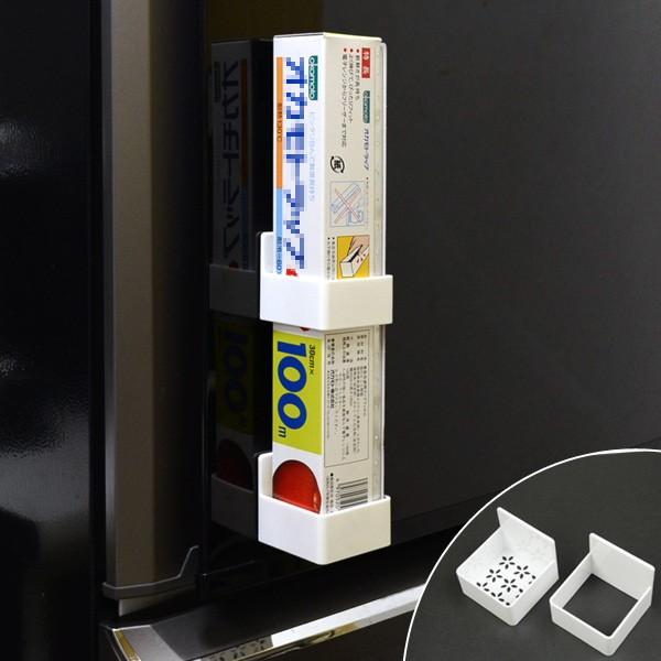 ●よく使うラップをスマートに壁面収納できます。　●何度でも貼ってはがせる粘着シートを採用！　【使用できる面】　・ステンレス・タイル・ガラス類、鏡・プラスチック面・冷蔵庫など金属塗装面・プリント合板、塗装合板・皮革・コンクリート・木　●セパレ...